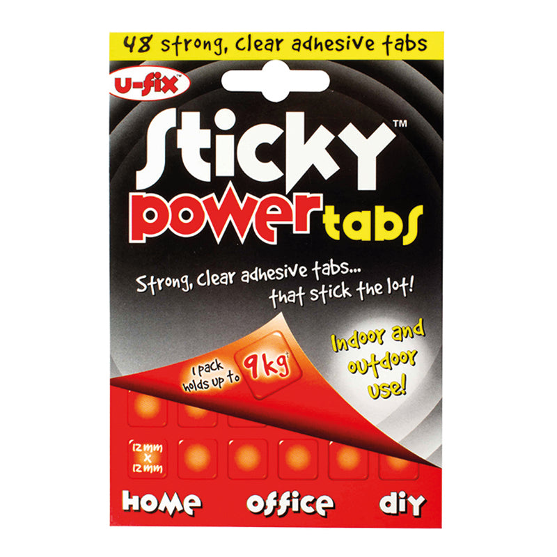 U-Fix Sticky Power Tabs - 48 x strong adhesive tabs 12mm x 12mm - Use ...
